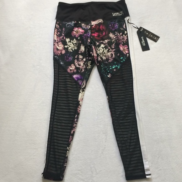 bebe | Pants & Jumpsuits | Bebe Flower Fishnet Stripe Leggings In Size ...